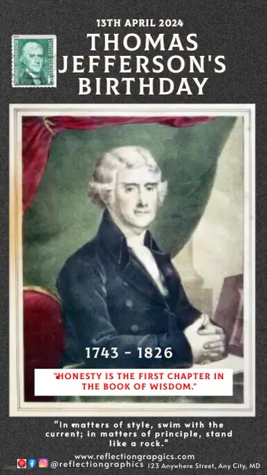 Plantilla de Thomas Jefferson's Birthday Template | PosterMyWall