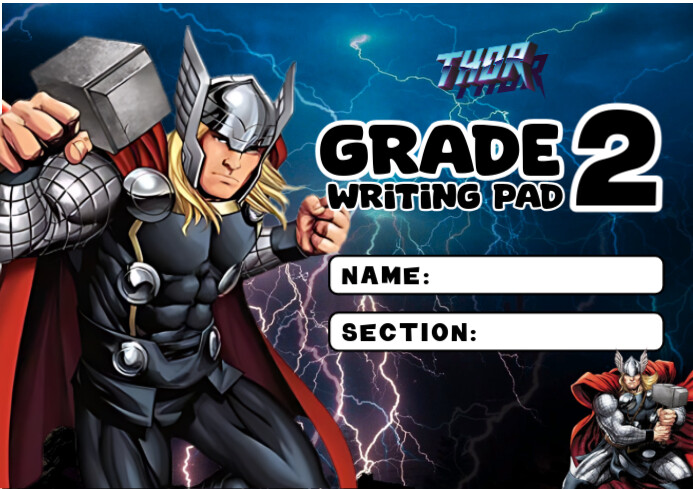 Thor Grade 2 Personalized Writing Pad Label Template | PosterMyWall