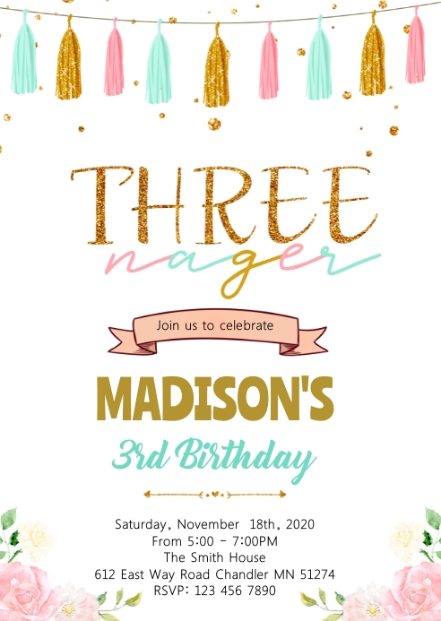 Threenager princess invitation Template | PosterMyWall