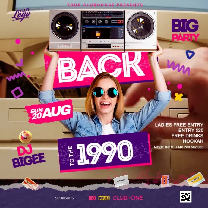 throwback 90's club event poster Template | PosterMyWall