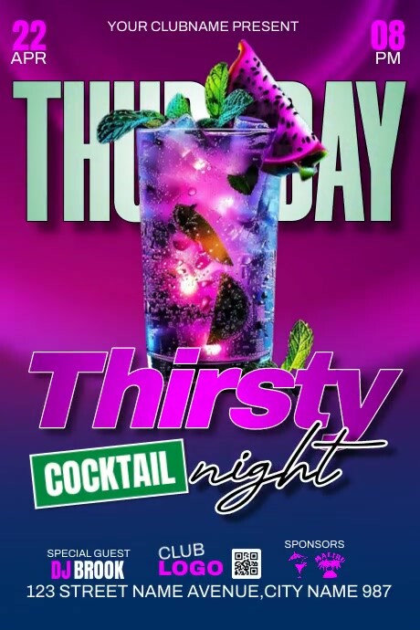 Thursday Cocktail Night Template | PosterMyWall