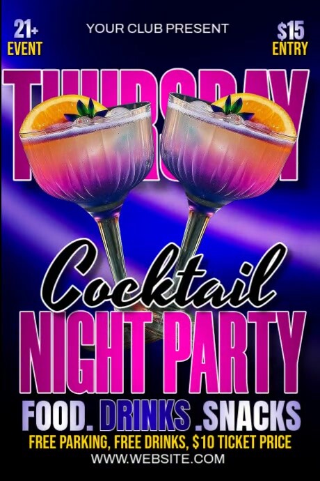 Thursday Cocktail Night Party Template | PosterMyWall