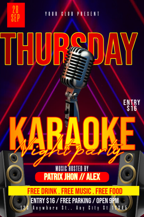 Thursday karaoke night party poster Template | PosterMyWall