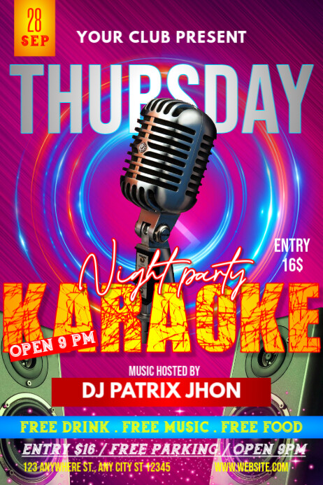 Thursday karaoke night party poster Template | PosterMyWall