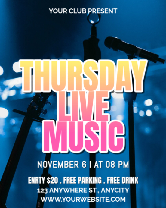 Thursday Live Music Instagram Portrait Template | PosterMyWall