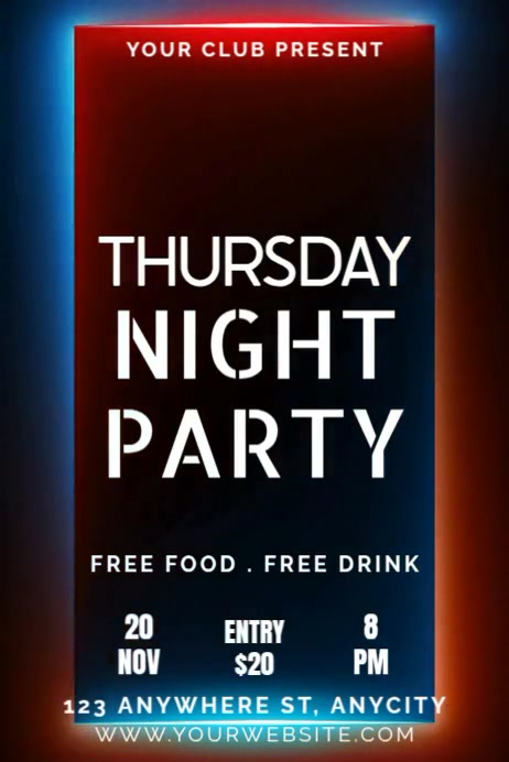 Thursday Night Party Poster Template | PosterMyWall