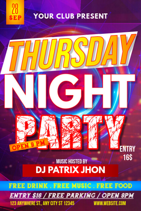 Thursday night party poster Template | PosterMyWall