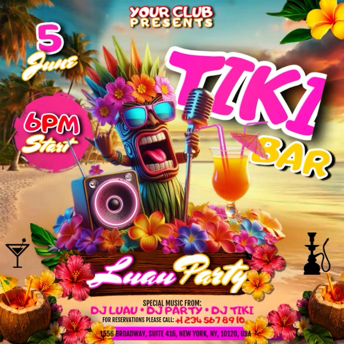 Tiki Bar Party Instagram Ad Template | PosterMyWall