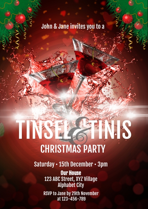 Tinsel and 'Tinis Christmas Party Invitation Template | PosterMyWall