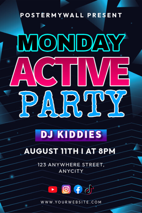 Tipografi Monday Active Party Poster Template | PosterMyWall