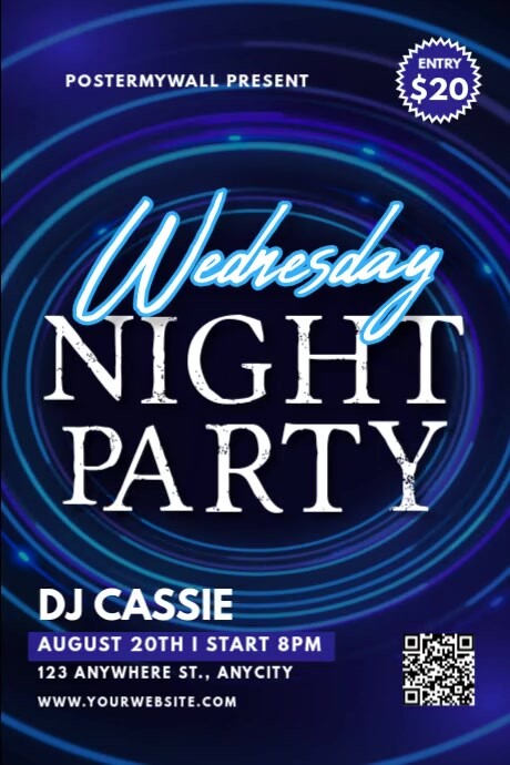 Tipografi Wednesday Night Party Poster Template | PosterMyWall