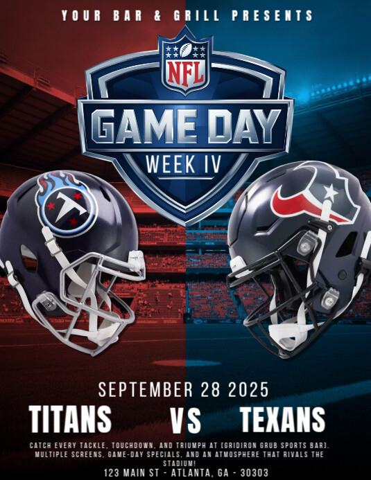 Plantilla de titans vs texans. nfl game day flyer. american football ...