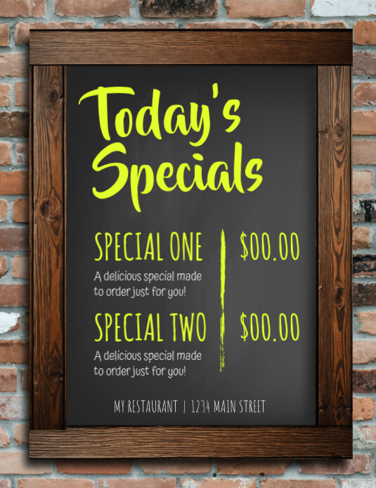 Copy of Today's Specials Wooden Frame Chalkboard Menu | PosterMyWall