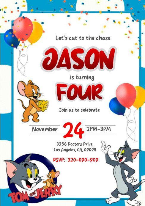 Tom and Jerry Kids Invite Template | PosterMyWall