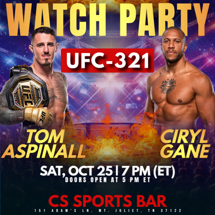 Tom Aspinall vs Ciryl Gane: UFC 321 Watch Party Instagram Post Template ...