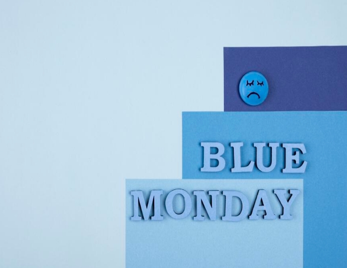 Top view blue Monday paper with sad face Template | PosterMyWall