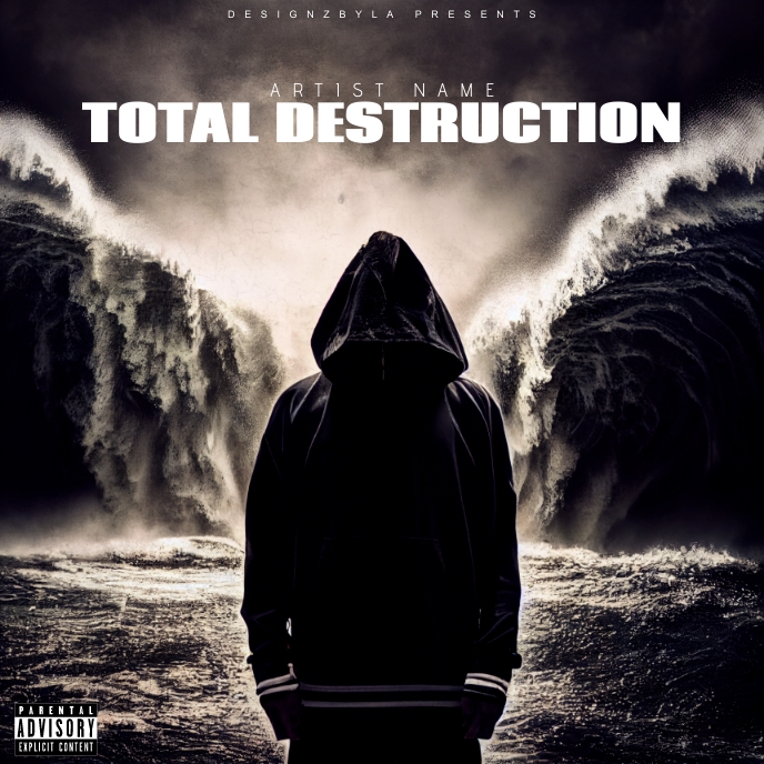total destruction - Man in hoodie, tsunami al Template | PosterMyWall