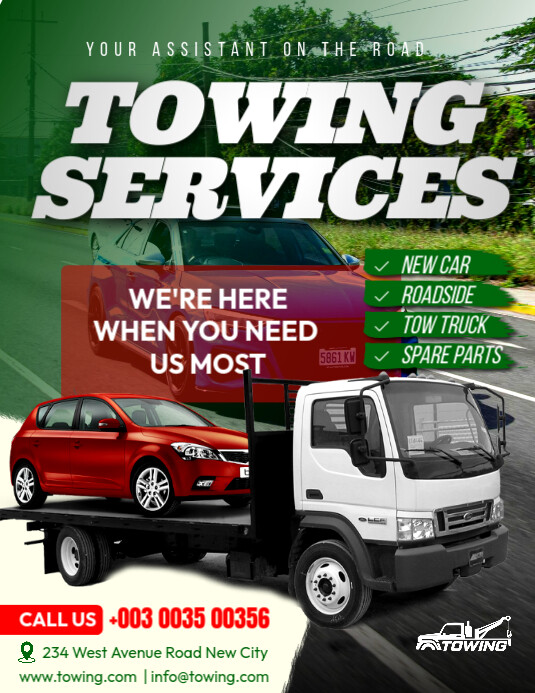 Copy of Towing services tow truck company marketing advertisement flyer ...