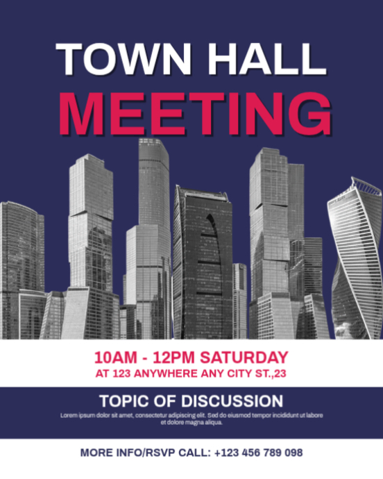 Town Hall Meeting — Community Announcement Flyer | Editable Template ...