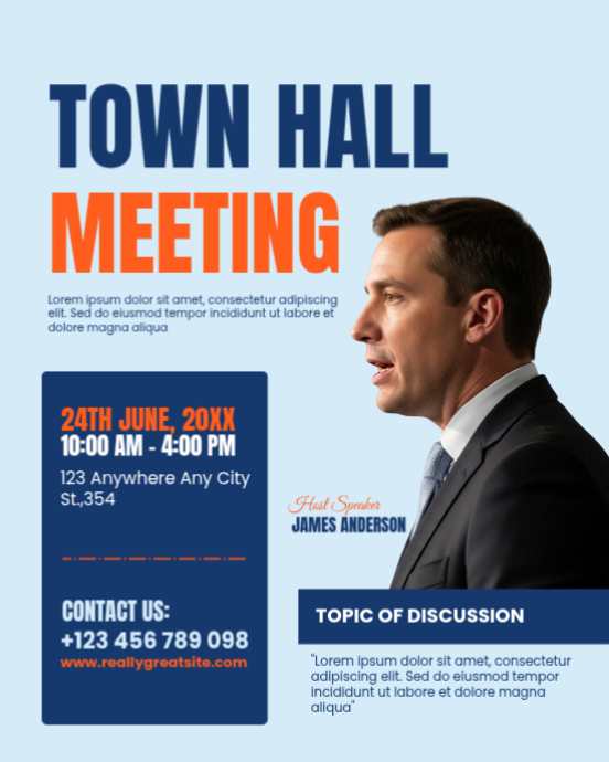 Town Hall Meeting Poster — Community Discussion Event | Editable ...