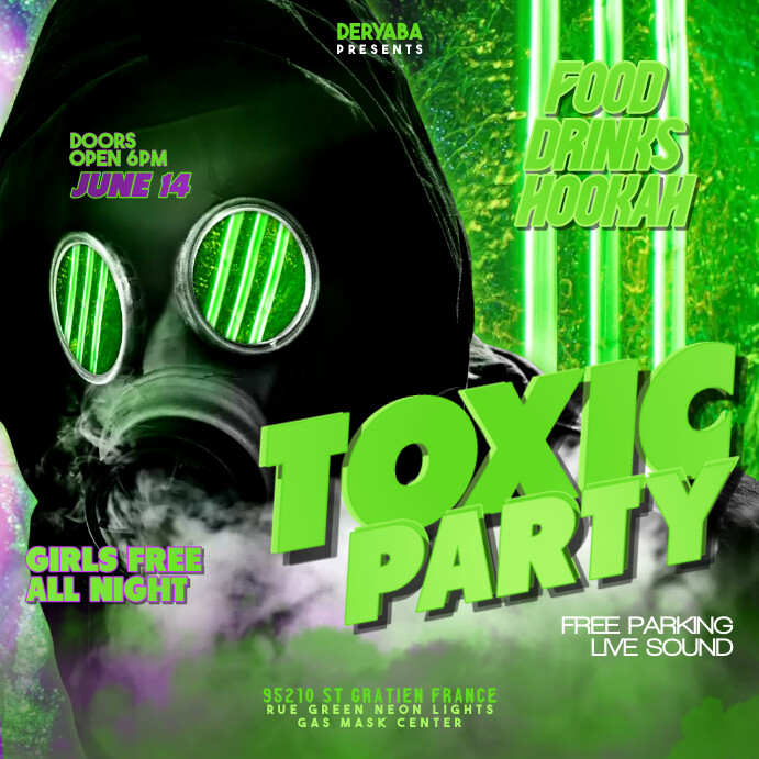 Toxic Gas Mask Neon Party Flyer Template | PosterMyWall