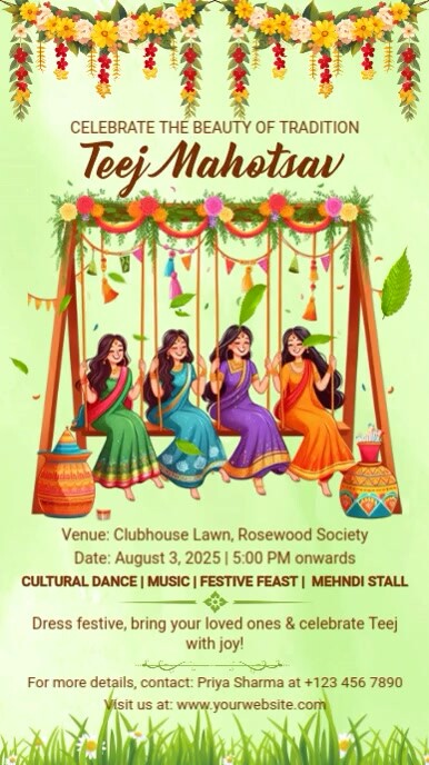 Copy of Traditional Teej Celebration Event Invite Floral Green ...
