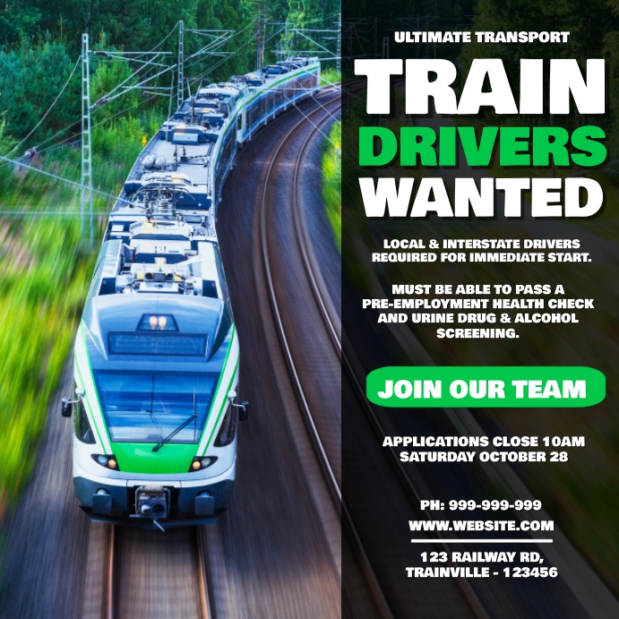 Train Drivers Wanted Poster Template | PosterMyWall
