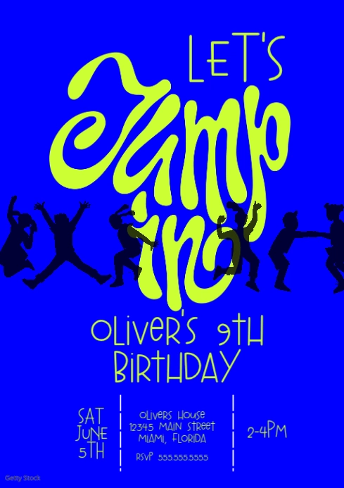 Trampoline Jumping Bounce Birthday Invitations A4 Template | PosterMyWall