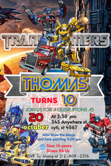 Transformers invitation happy Brithday party temple boy celebration ...