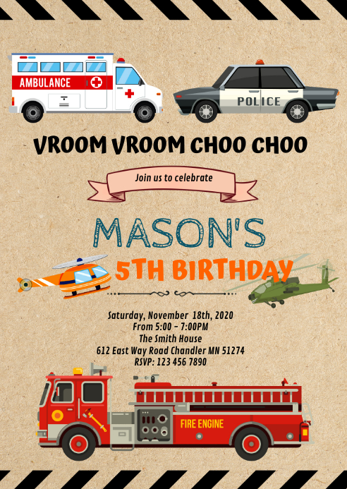 Transportation emergency birthday invitation Template | PosterMyWall