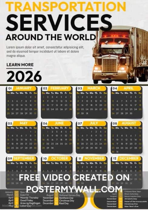 Transportation Services Calendar Template | PosterMyWall