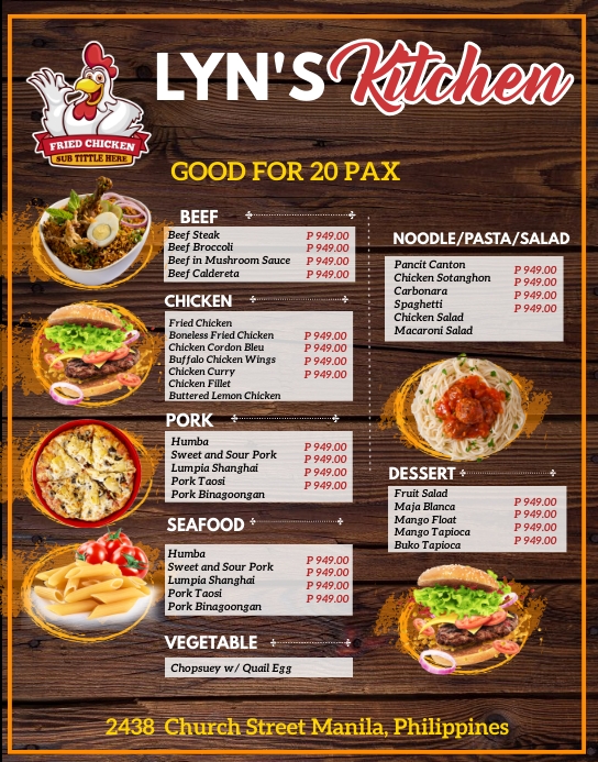 Tres Kitchen Long Menu List Template | PosterMyWall