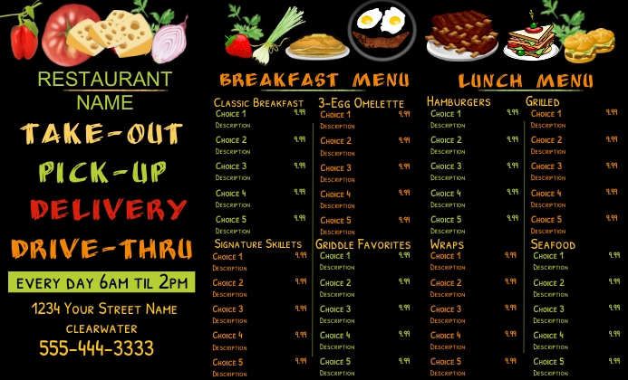 Tri-Fold Breakfast Lunch Menu Template | PosterMyWall