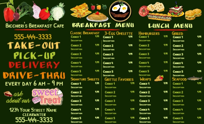 Copy of Tri-Fold Take-Out Breakfast and Lunch Menu | PosterMyWall