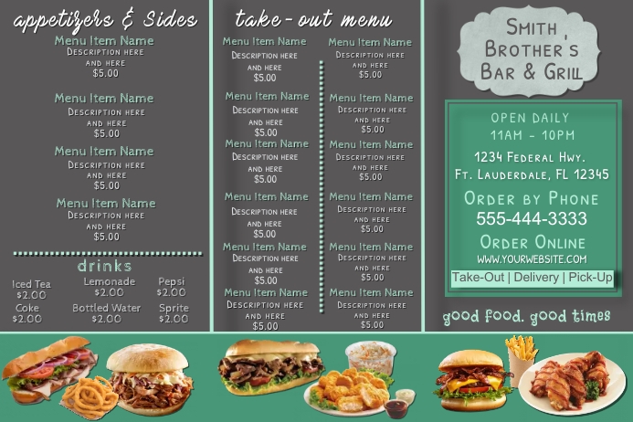 Copy of Tri-Fold Take-Out Menu with food photos | PosterMyWall