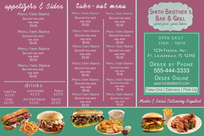 Copy of Tri-Fold Take-Out Menu with food photos | PosterMyWall