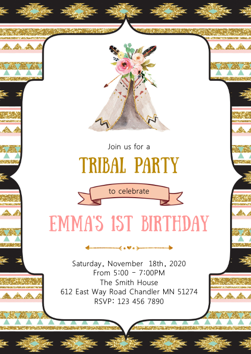 Tribal birthday party invitation Template | PosterMyWall