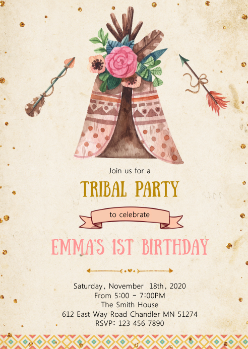 Tribal birthday party invitation Template | PosterMyWall