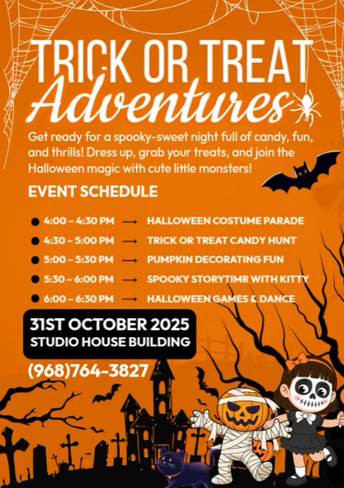 Trick or Treat Adventures Schedule Template | PosterMyWall