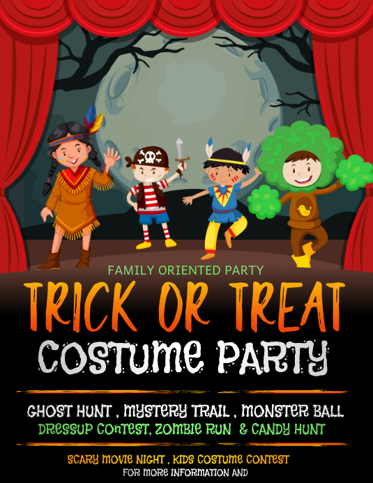 Trick or treat flyers, kids costume party Template | PosterMyWall