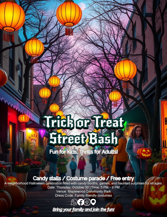 Plantilla de trick or treat halloween bash flyer template for family ...