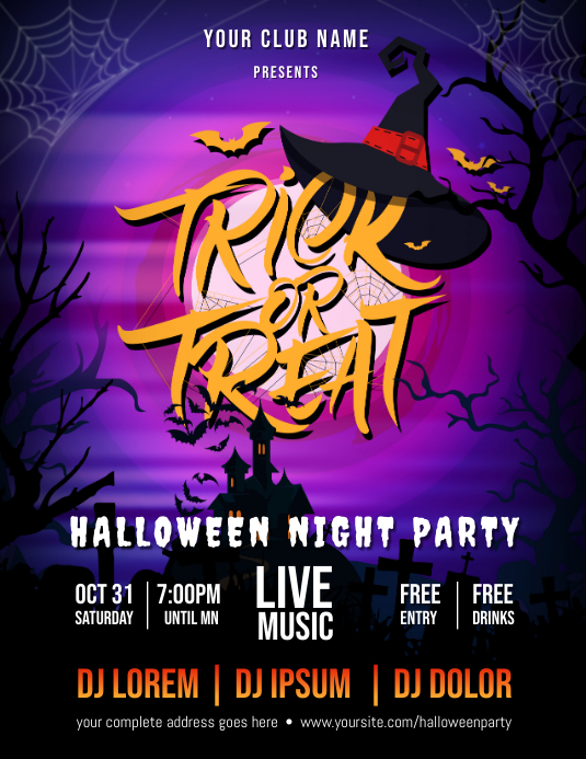 Trick or Treat Halloween Night Party Template | PosterMyWall