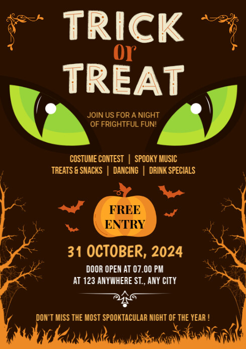 Trick or Treat Halloween party Template | PosterMyWall