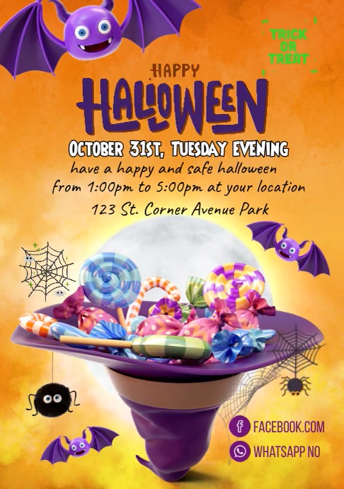 Trick or Treat Happy Halloween Template | PosterMyWall