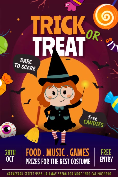 trick or treat poster, Halloween poster Template | PosterMyWall