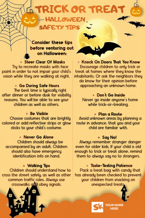 Trick Or Treat: Halloween Safety Guide For Kids Template Poster ...