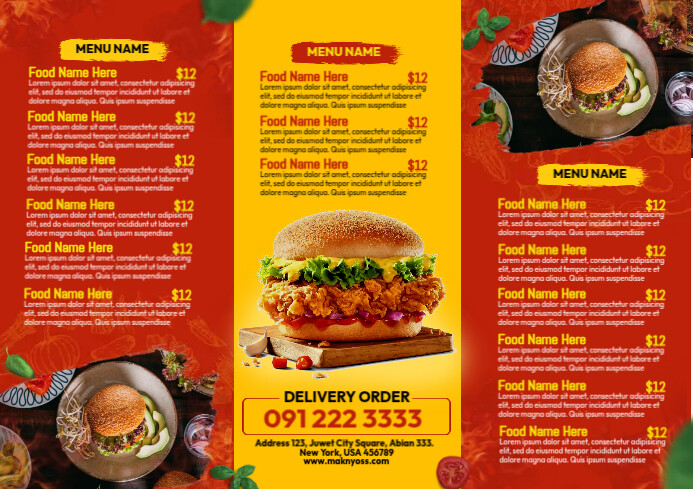 Trifold Burger Delivery Menu Template | PosterMyWall