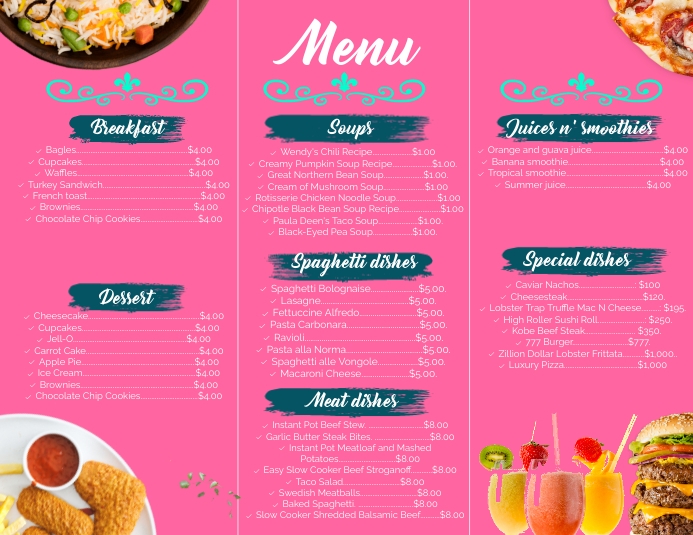 Copy of TRIFOLD COLORED MENU DESIGN TEMPLATE (1) | PosterMyWall