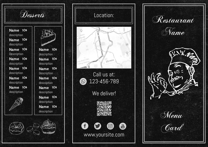 Trifold Restaurant Menu First 1 Page Template | PosterMyWall