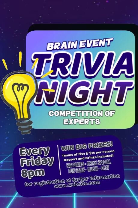 Trivia Night Brain Poster Template | PosterMyWall